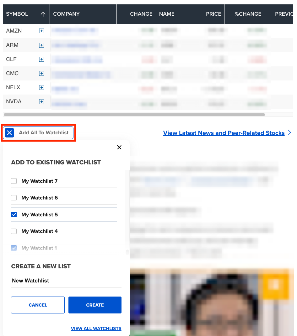Add All to Watchlist – CNBC Help Center
